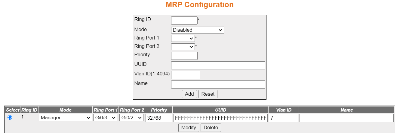 MRP WebUI Interface